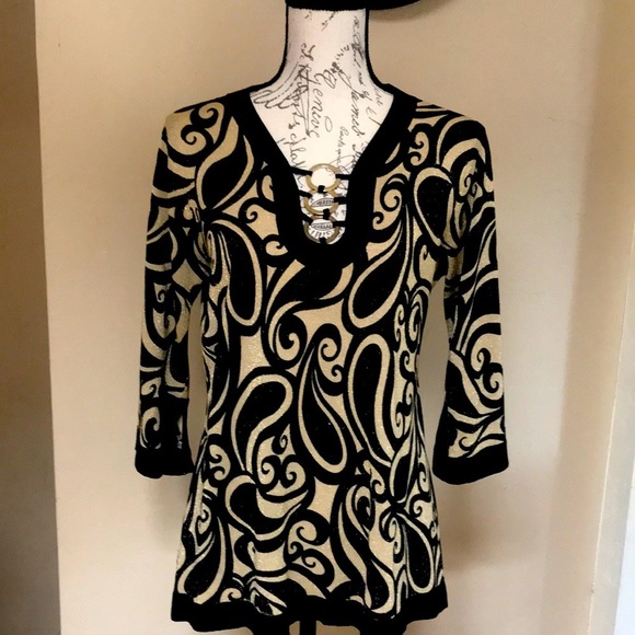august silk | Tops | August Silk Knits Metallic Black Gold Size Xl ...